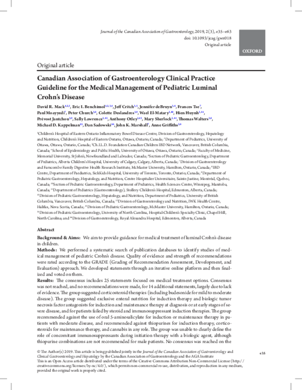 (PDF) Guideline for the Medical Management of Pediatric Luminal Crohn ...
