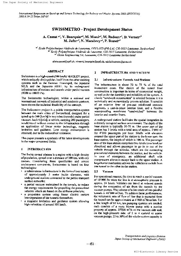 (PDF) D504 SWISSMETRO-Project Development Status