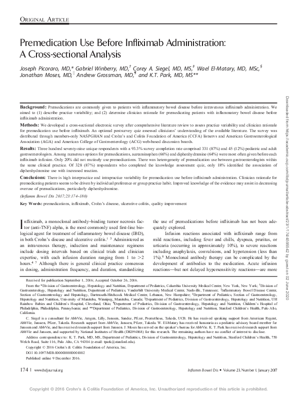(PDF) Premedication Use Before Infliximab Administration