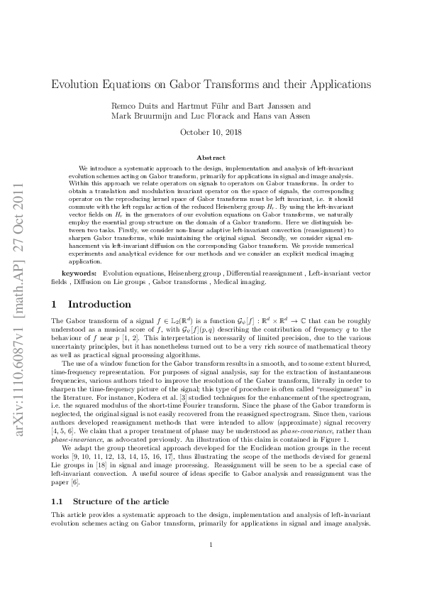 (PDF) Evolution equations on Gabor transforms and their applications