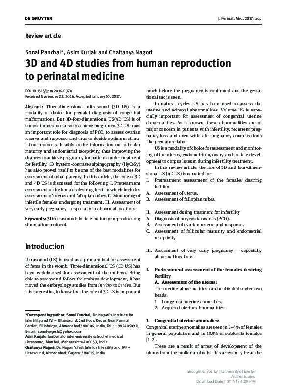 (PDF) 3D and 4D studies from human reproduction to perinatal medicine