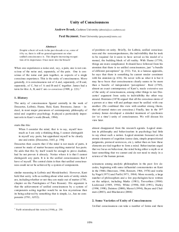 (PDF) Unity of Consciousness