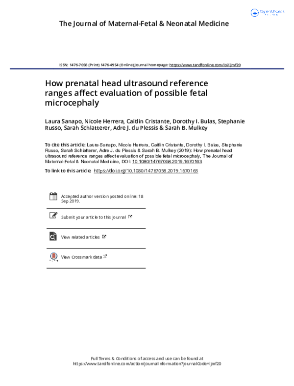 (PDF) How prenatal head ultrasound reference ranges affect evaluation of possible fetal microcephaly