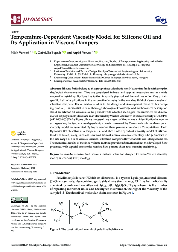 (PDF) Temperature-Dependent Viscosity Model for Silicone Oil and Its Application in Viscous Dampers
