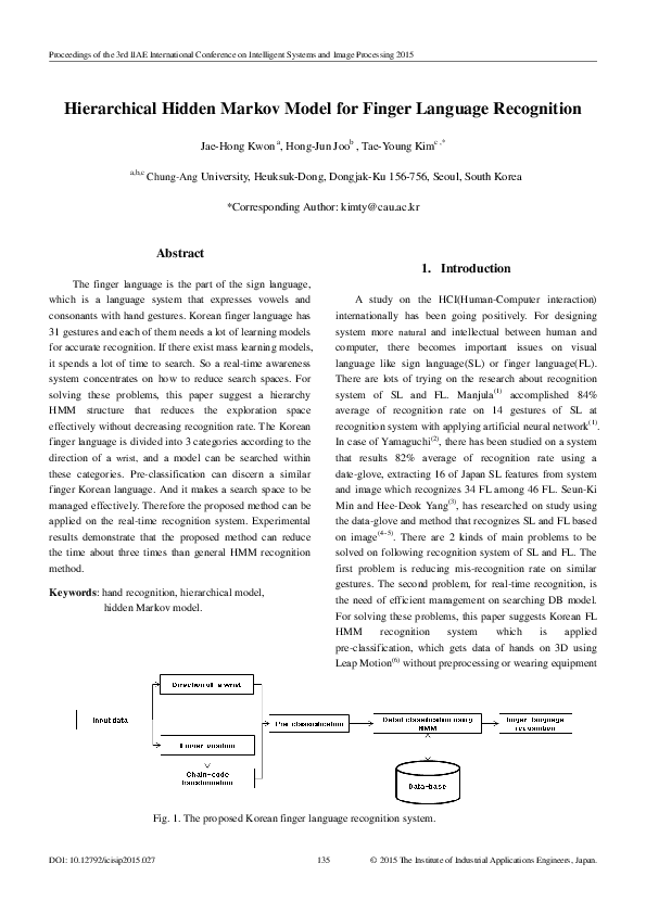 Pdf Hierarchical Hidden Markov Model For Finger Language Recognition