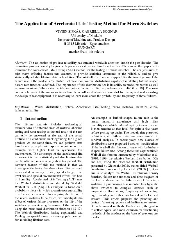 (PDF) The Application of Accelerated Life Testing Method for Micro Switches