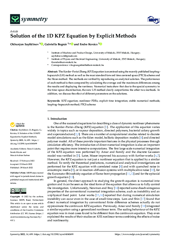 (PDF) Solution of the 1D KPZ Equation by Explicit Methods