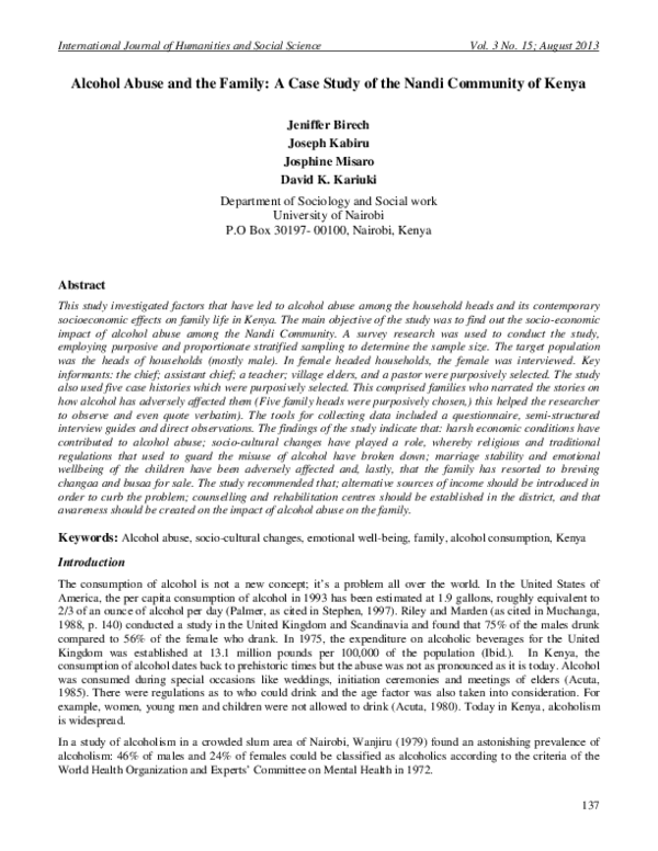 (PDF) Alcohol Abuse and the Family: A Case Study of the Nandi Community of Kenya