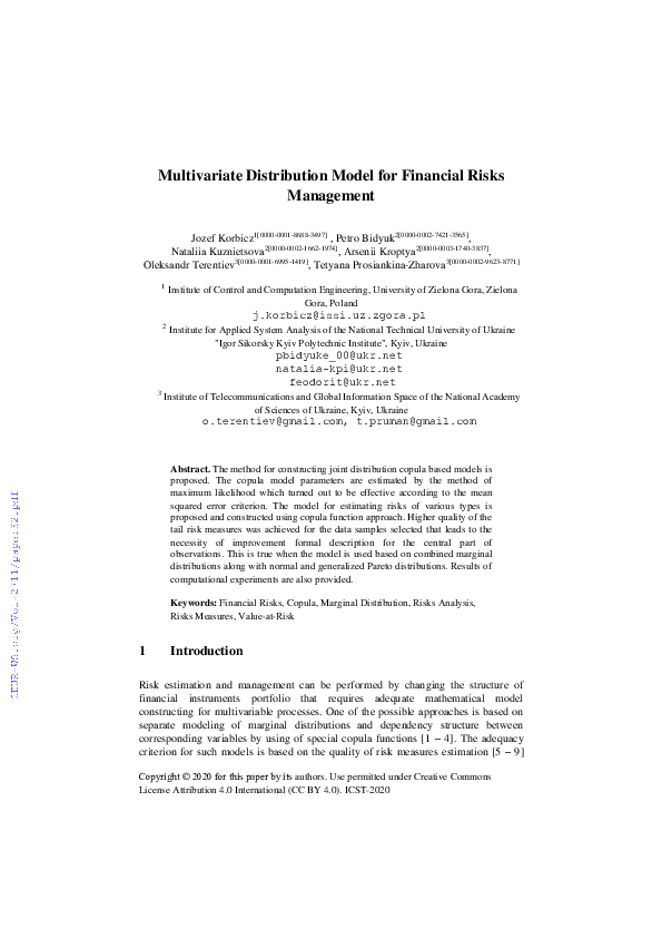 (PDF) Multivariate Distribution Model for Financial Risks Management