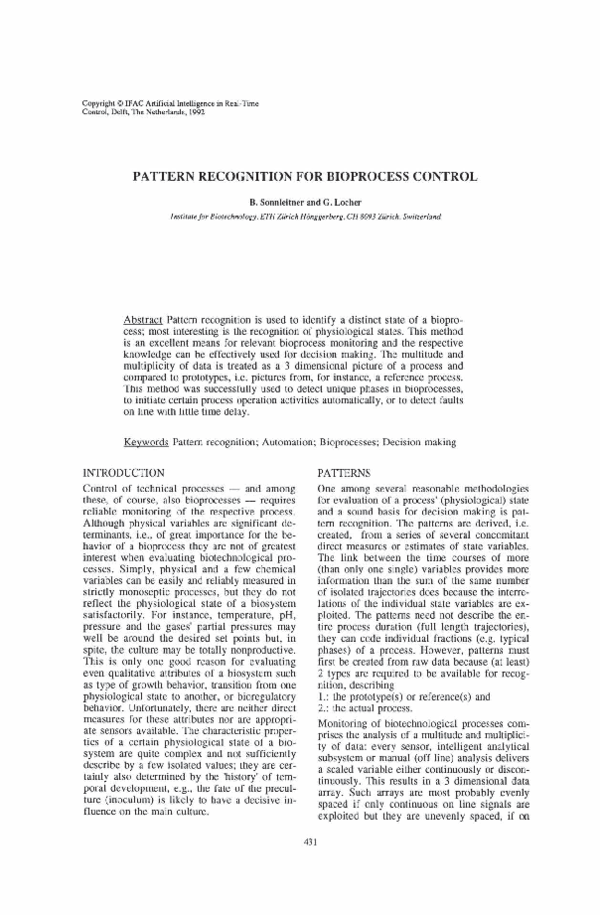 (PDF) Pattern Recognition for Bioprocess Control