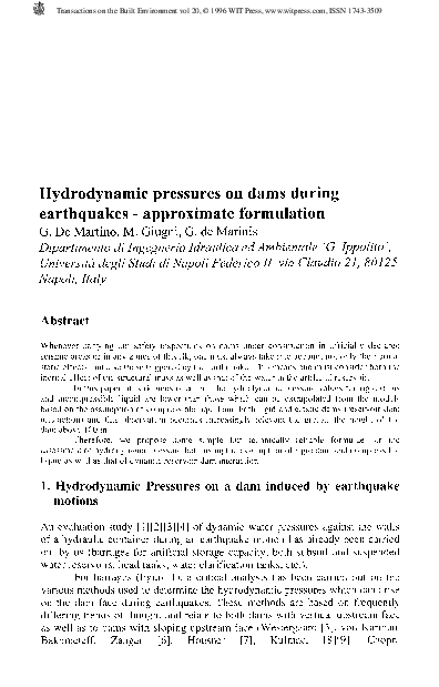 (PDF) Hydrodynamic Pressures on Dams During Earthquakes - Approximate ...