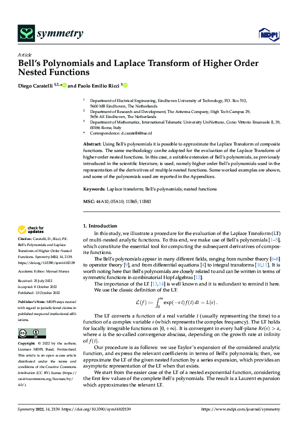 (PDF) Bell’s Polynomials and Laplace Transform of Higher Order Nested ...