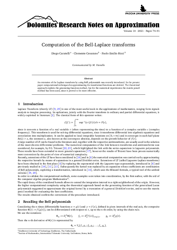 (PDF) Computation of the Bell-Laplace transforms