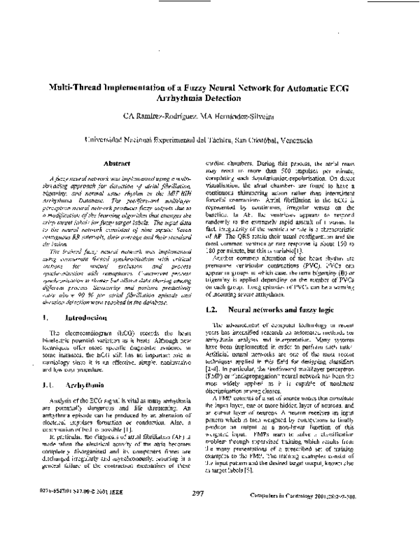 Pdf Multi Thread Implementation Of A Fuzzy Neural Network For Automatic Ecg Arrhythmia Detection 9193