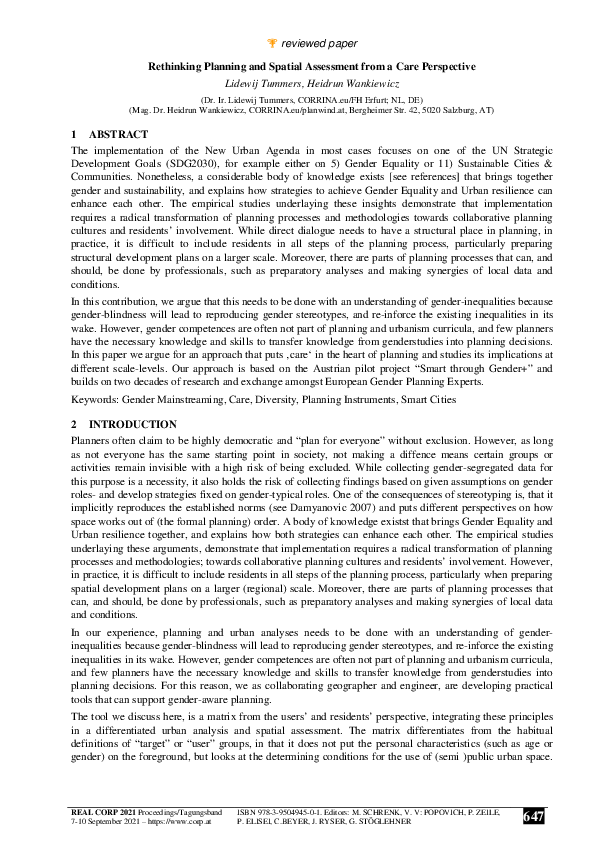 (PDF) Rethinking Planning and Spatial Assessment from a Care Perspective