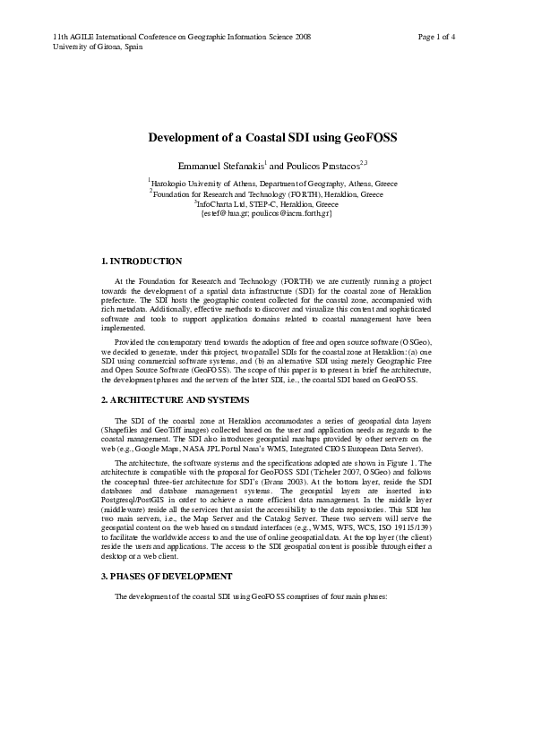 (PDF) Development of a Coastal SDI using GeoFOSS