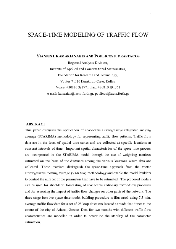 (PDF) Space-time modeling of traffic flow