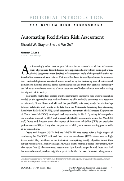 (PDF) Automating Recidivism Risk Assessment