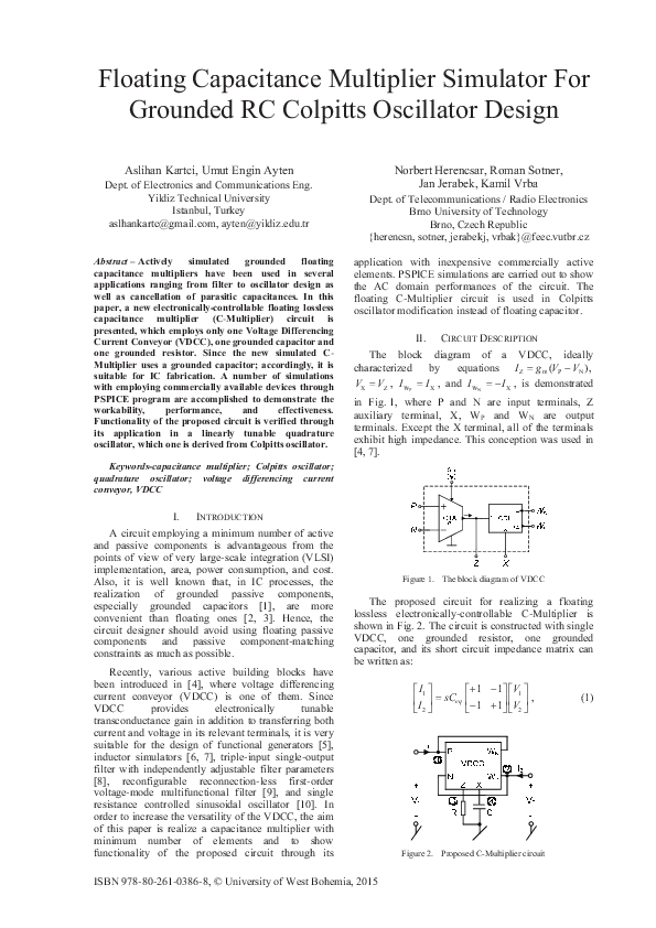 Pdf Floating Capacitance Multiplier Simulator For Grounded Rc
