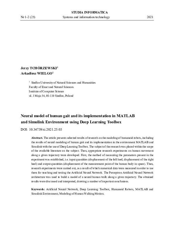 (PDF) Neural model of human gait and its implementation in MATLAB and Simulink Environment using ...