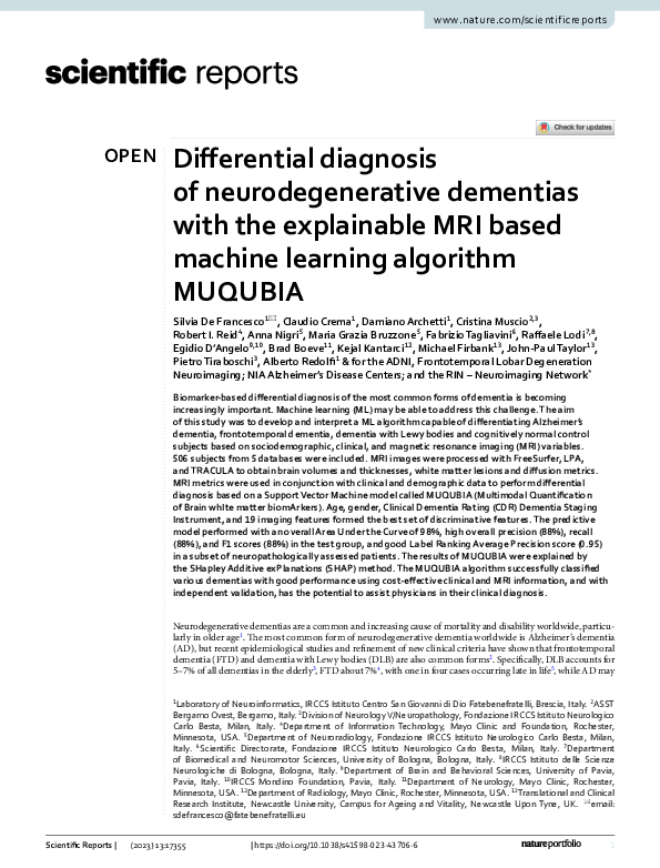 (PDF) Differential diagnosis of neurodegenerative dementias with the ... (PDF) Differential diagnosis of neurodegenerative dementias with the ...