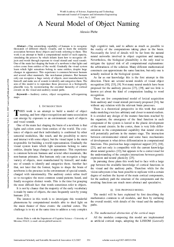 (PDF) A Neural Model of Object Naming