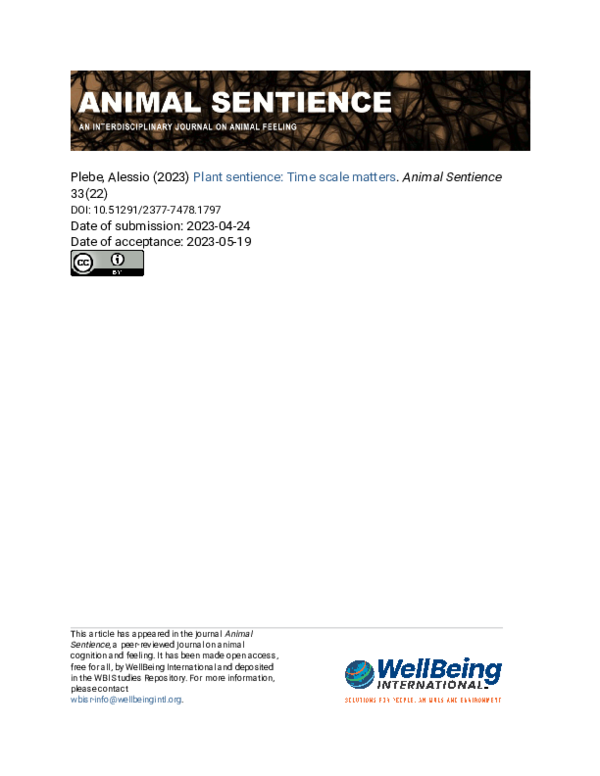 (PDF) Plant sentience: Time scale matters
