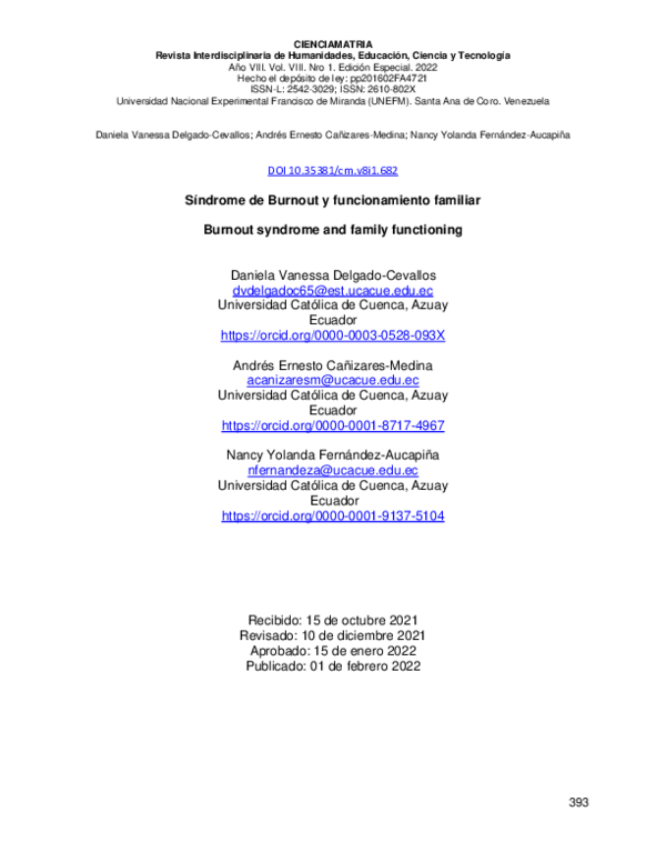 (PDF) Síndrome de Burnout y funcionamiento familiar