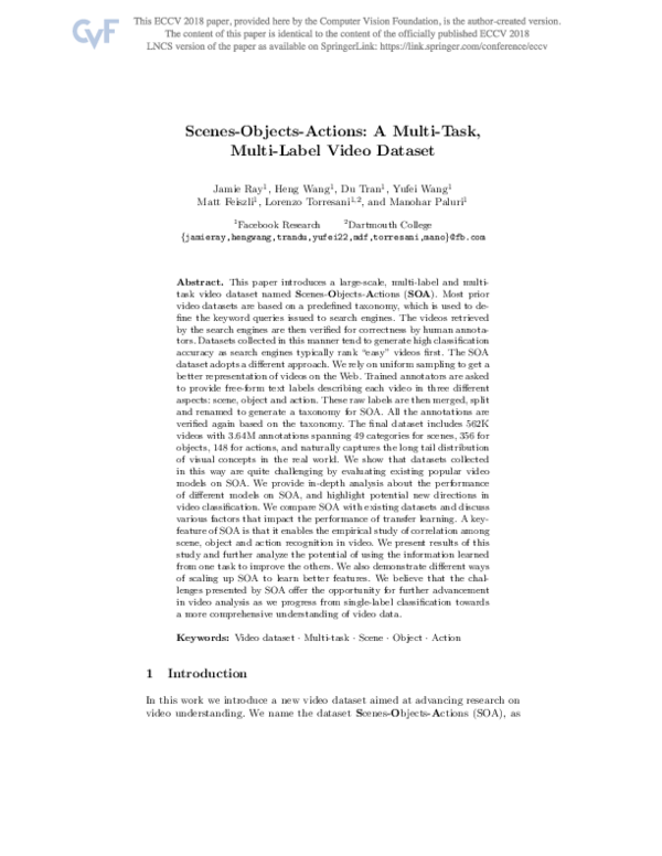 (PDF) Scenes-Objects-Actions: A Multi-task, Multi-label Video Dataset