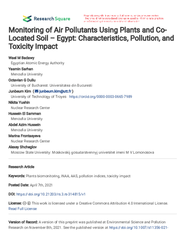 (PDF) Monitoring of Air Pollutants Using Plants and Co-Located Soil ...