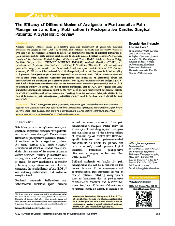 (PDF) The efficacy of different modes of analgesia in postoperative ...