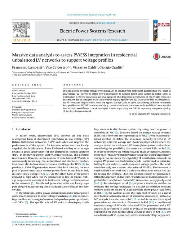 (PDF) Massive data analysis to assess PV/ESS integration in residential unbalanced LV networks ...