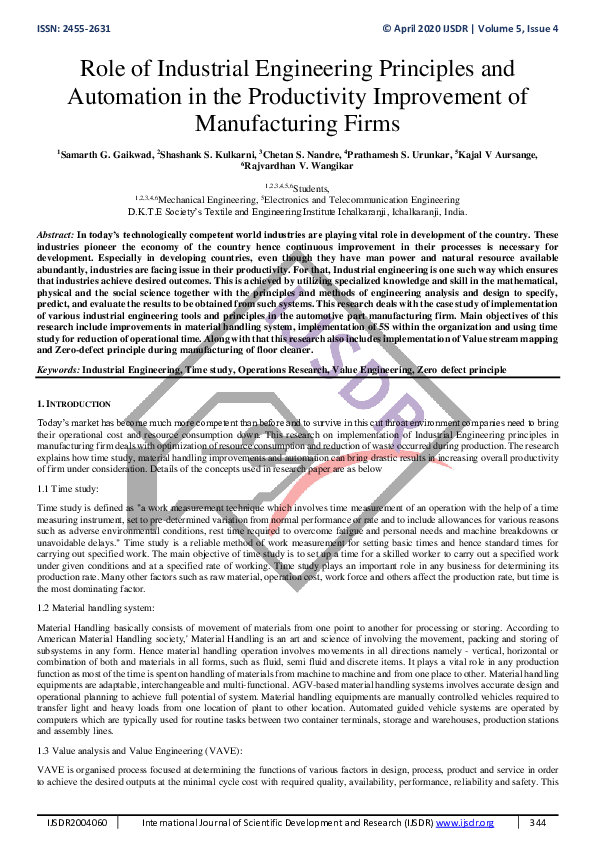 (PDF) Role of Industrial Engineering Principles and Automation in the ...