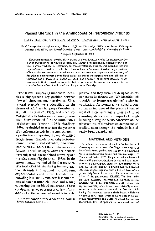 (PDF) Plasma steroids in the ammocoete of Petromyzon marinus