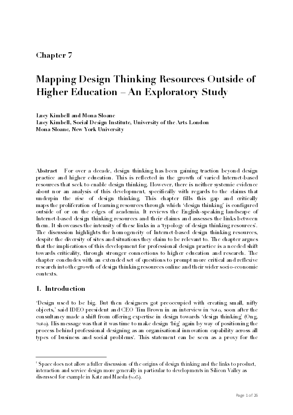 (PDF) Mapping Design Thinking Resources Outside of Higher Education—An Exploratory Study | Lucy ...