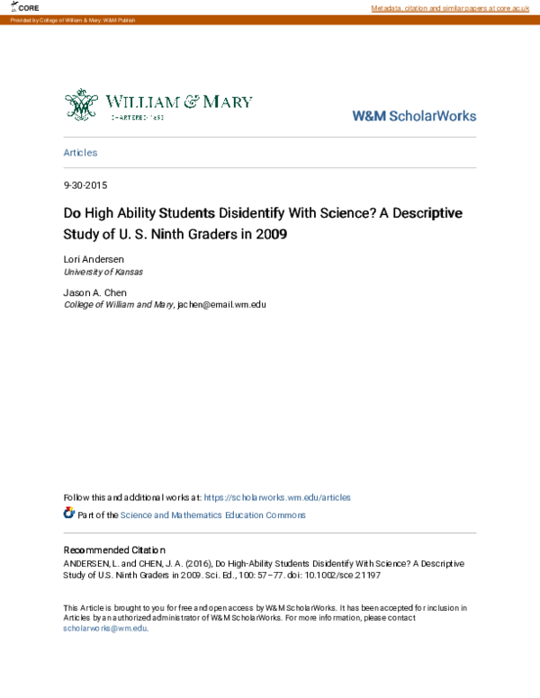(PDF) Do High-Ability Students Disidentify With Science? A Descriptive ...
