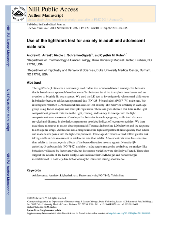(PDF) Use of the light/dark test for anxiety in adult and adolescent ...