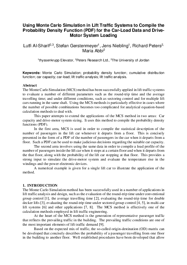 (PDF) Using Monte Carlo Simulation in Lift Traffic Systems to Compile ...