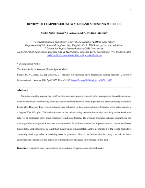(PDF) Review of compressed snow mechanics: Testing methods