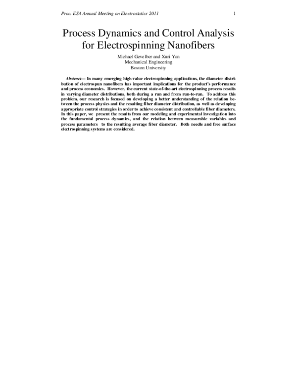 (PDF) Process Dynamics and Control Analysis for Electrospinning Nanofibers