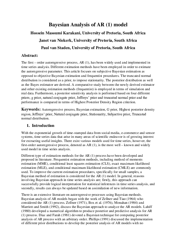 (PDF) Bayesian Analysis of AR(1) Model
