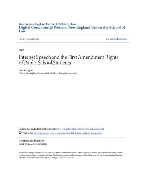 (PDF) Internet Speech and the First Amendment Rights of Public School ...