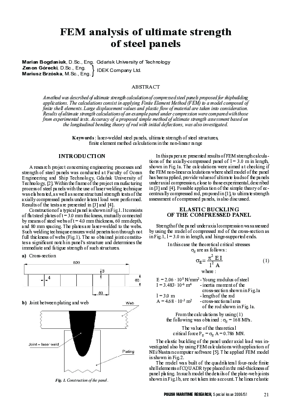 (PDF) FEM analysis of ultimate strength of steel panels