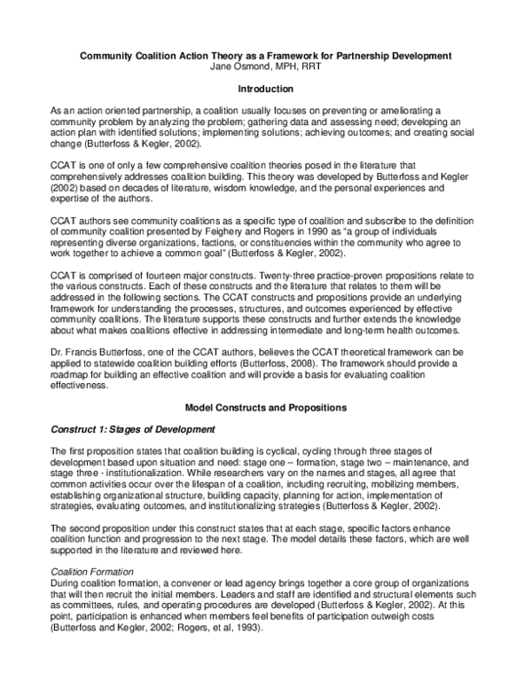 (PDF) Community Coalition Action Theory as a Framework for Partnership ...