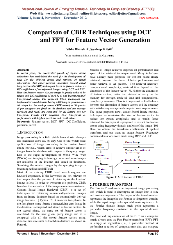 (PDF) Comparison of CBIR Techniques using DCT and FFT for Feature Vector Generation