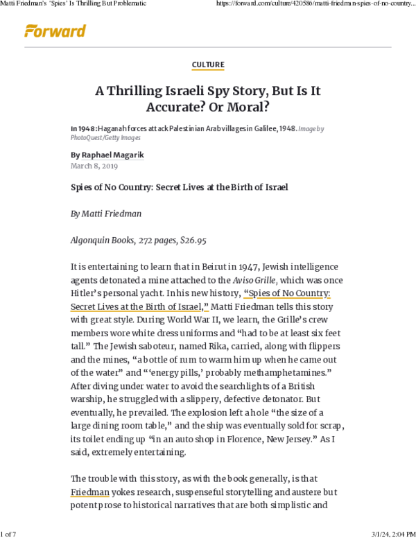 (PDF) Review of Matti Friedman, "Spies of No Country: Secret Lives at ...