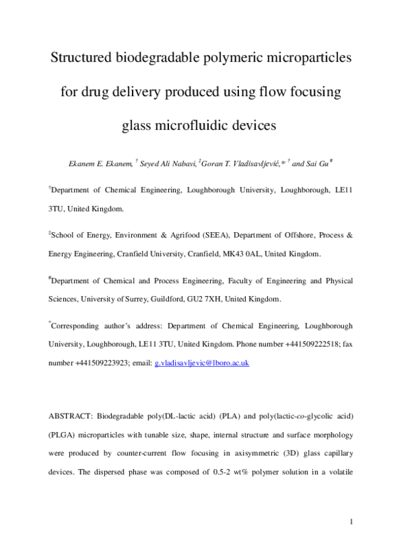 Pdf Structured Biodegradable Polymeric Microparticles For Drug Delivery Produced Using Flow