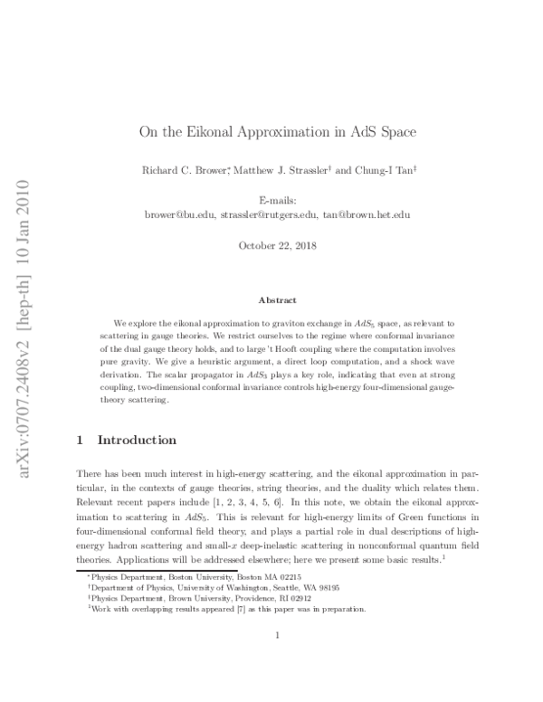 (PDF) On the Eikonal approximation in AdS space