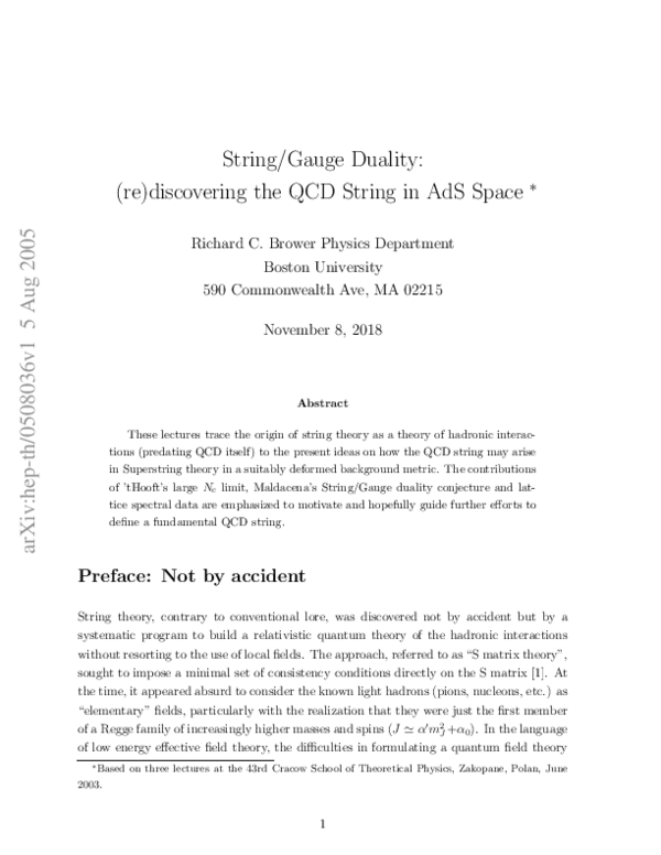 (PDF) String/Gauge Duality: (re)discovering the QCD String in AdS Space | Richard Brower ...