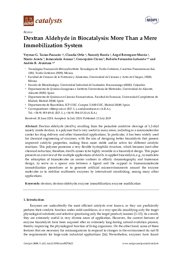 (PDF) Dextran Aldehyde in Biocatalysis: More Than a Mere Immobilization ...